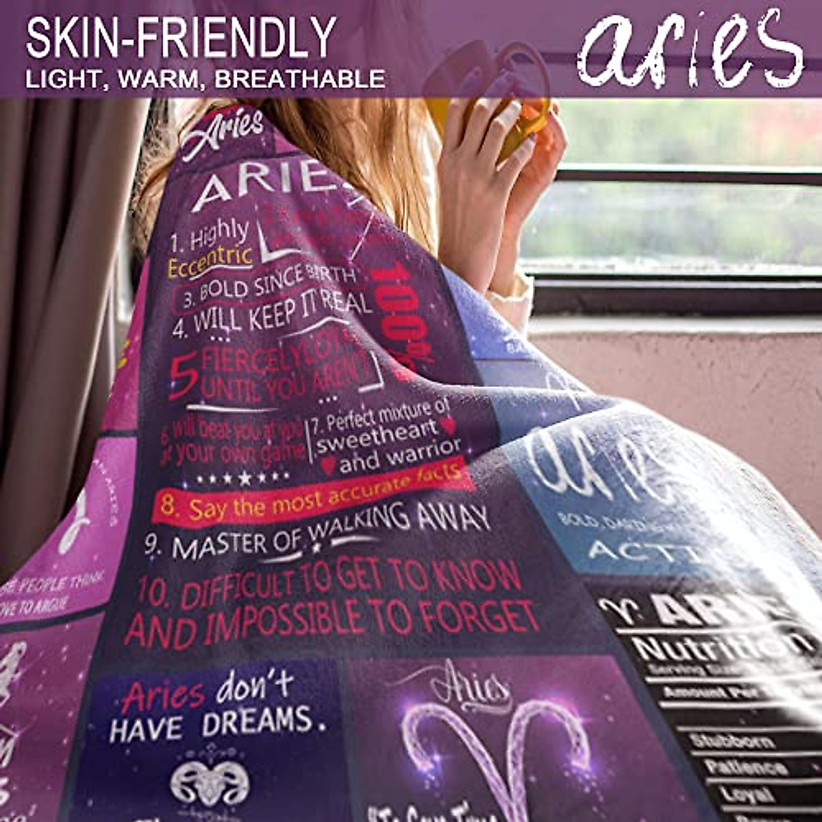 Shanfeirui Aries Gifts for Women, Zodiac Gifts for Women, Astrology Gifts for Women, Zodiac Blanket, Aries Blanket, April Birthday Gifts for Women Blankets 50" X 60"