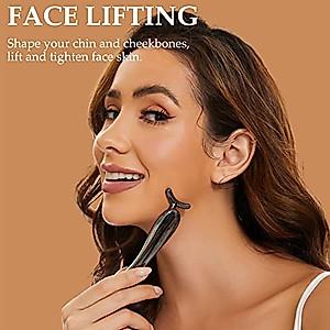 Jade Face Roller Skin Care, Detachable Jade Facial Roller Massager, Anti Aging Face Roller Set Beauty Facial Tools for Routine Skincare Reduce Puffiness Wrinkle (Cat Eye Roller+ Silver Black)