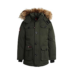 CANADA WEATHER GEAR Boys' Winter Jacket - Heavyweight Teflon Canvas Parka Coat – Winter Ski Jacket (Size: 8-20), Size 18-20, Olive Green