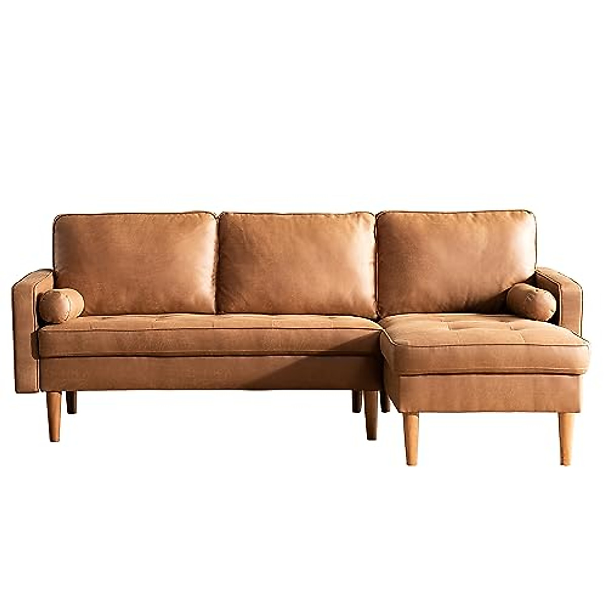 ovios Mid-Century Sectional Sofa, 83" L-Shape Sofa Couch with Right Chaise, Brown
