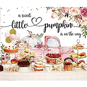 Ticuenicoa 7x5ft A Little Sweet Pumpkin is On The Way Photography Backdrop for Baby Shower Pink Floral Truck It's a Girl Backdrops Fall Autumn Halloween Babyshower Party Decor Gender Reveal Banner