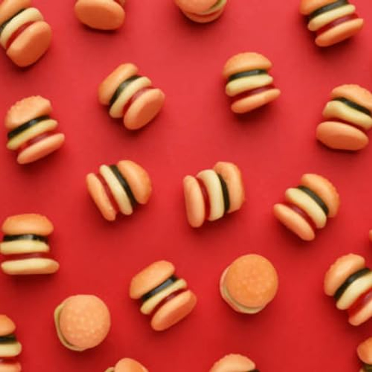 Burger Gummy Bundle. Includes One-5.08 Oz Bag of Spongebob SquarePants Krabby Patty Gummies Plus a Zombibites Fridge Magnet. Krabby Patty Gummies are Fat Free Gummy Candies!