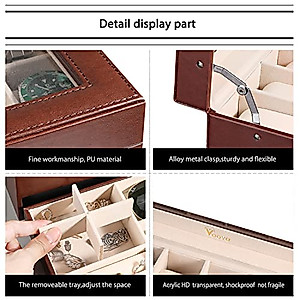 Voova Jewelry Box Watch Boxes Organizer for Men Women, 2 Layer Large 12 Slot PU Leather Watch Storage Case, Glass Top Jewelry Display Holder for Watches Sunglasses Rings Necklaces Bracelets (Brown)