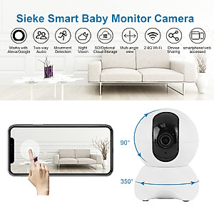Sieke 1080P Smart Two-Way Audio Video Baby Monitor Camera Phone Access with Movement Sensor Night Version Infrared Camera Work with Amazon Alexa Echo and App for Baby, Pets, Elderly