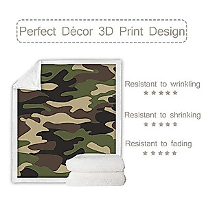 Sleepwish Camo Luxury Fleece Throw Blanket Brown Green Camouflage Sherpa Blanket Soft Warm and Cozy Camping Blanket Gifts for Boys Men and Son, King(108"x90")