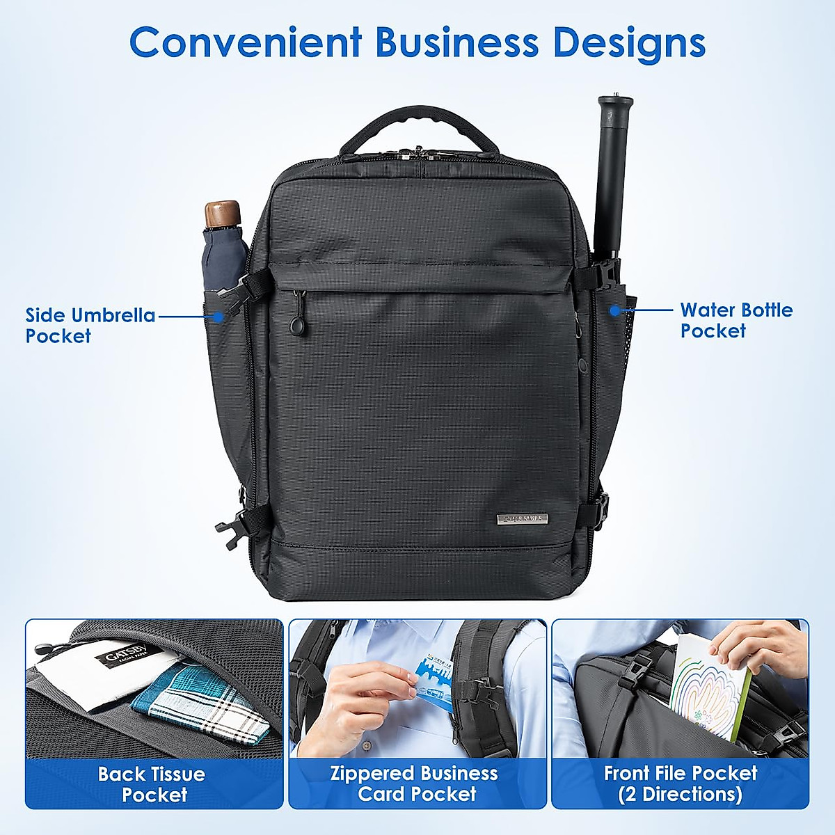 SANWA 15.6-inch Laptop Computer Backpack with USB Charging Port, Water Resistant, Anti Theft Business Briefcases, Shoulder Bag Handbag, Compatible with MacBook Dell Notebook, School, for Men/Women