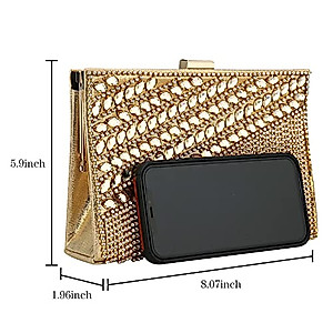 Clutch Purse for Women - Rhinestone Evening Handbag - Crystal Crossbody Bags for Wedding Party Bridal (Gold)