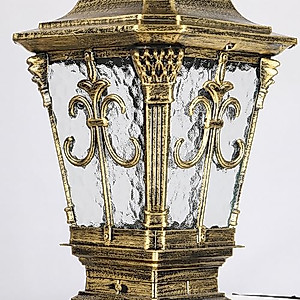 Bronze Waterproof Post Light Outdoor Villa Garden Landscape Decoration Pillar Lantern Arrow Flower Pattern Square Retro Pole Light Water Textured Glass Lamp Shade