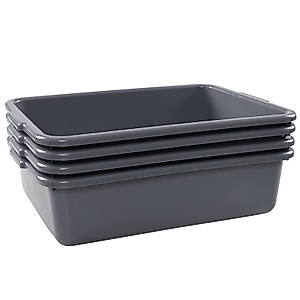 Waikhomes Set of 4 Plastic Bus Boxes, Commercial Bus Tote/Bus Tub, Grey (8 L)