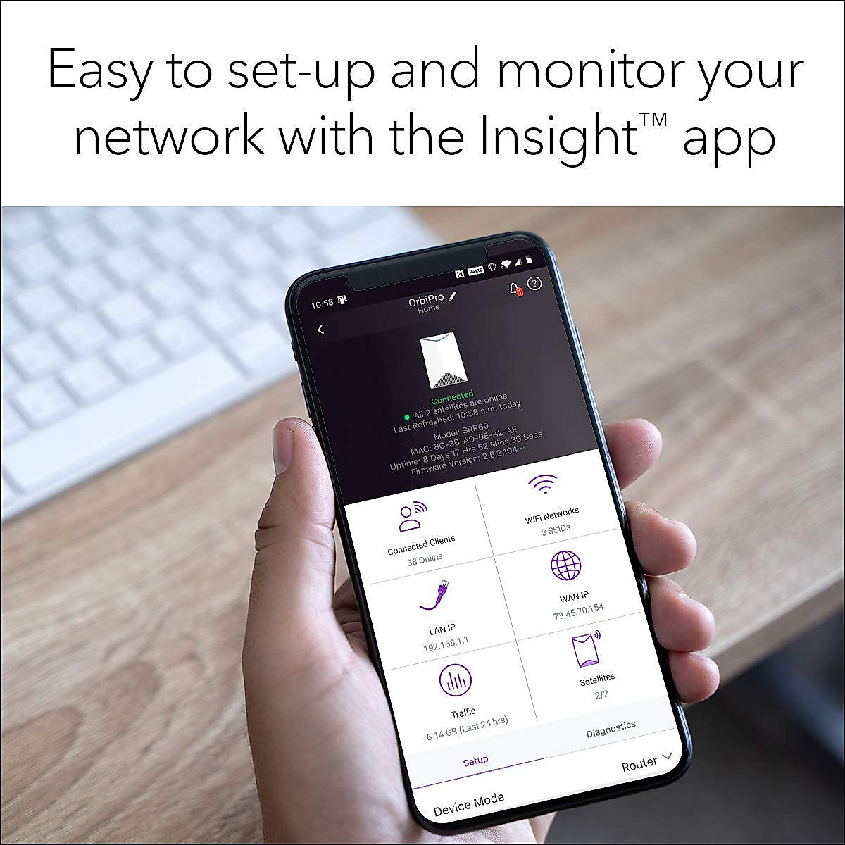 NETGEAR Orbi Pro Tri-Band WiFi Router for Business with 3Gbps speed (SRR60) | 1 router covers up to 2,500 sq. ft. | Expandable as your business grows | Insight Cloud Management (Renewed)