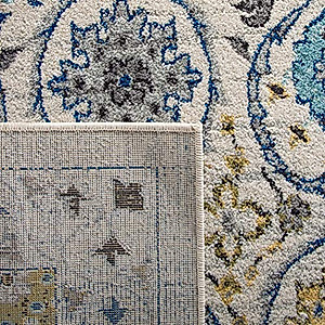 SAFAVIEH Evoke Collection 5'1" x 7'6" Ivory/Blue EVK210C Non-Shedding Living Room Bedroom Area Rug