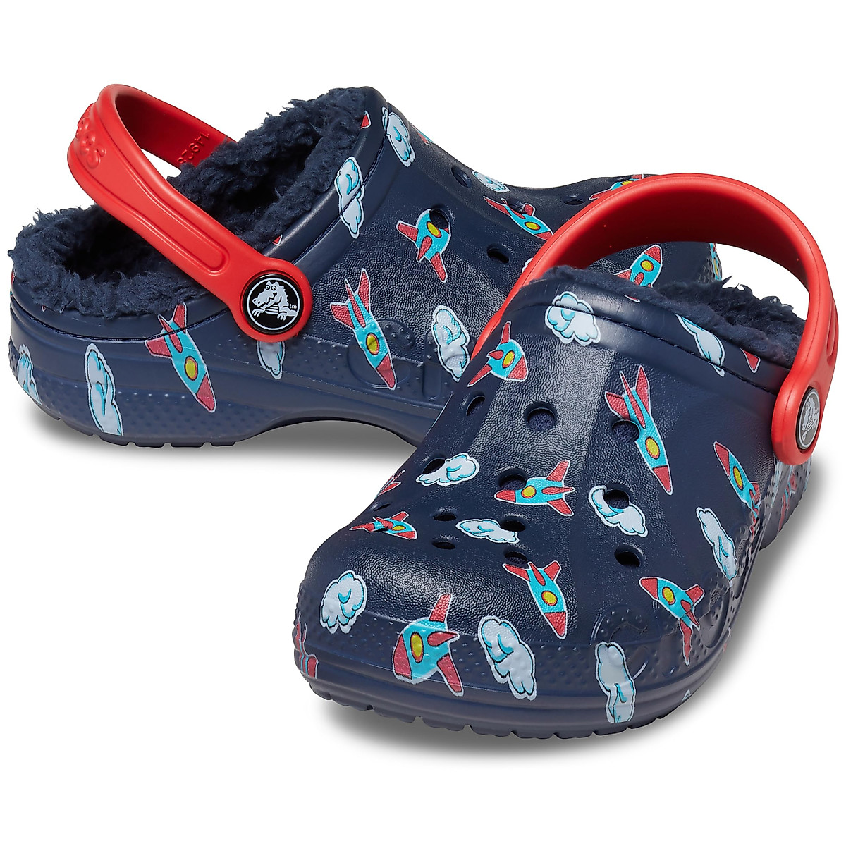 Crocs Baya Lined Clogs, Fuzzy Slippers for Kids and Toddlers, Rocket Ships, 7 US Unisex