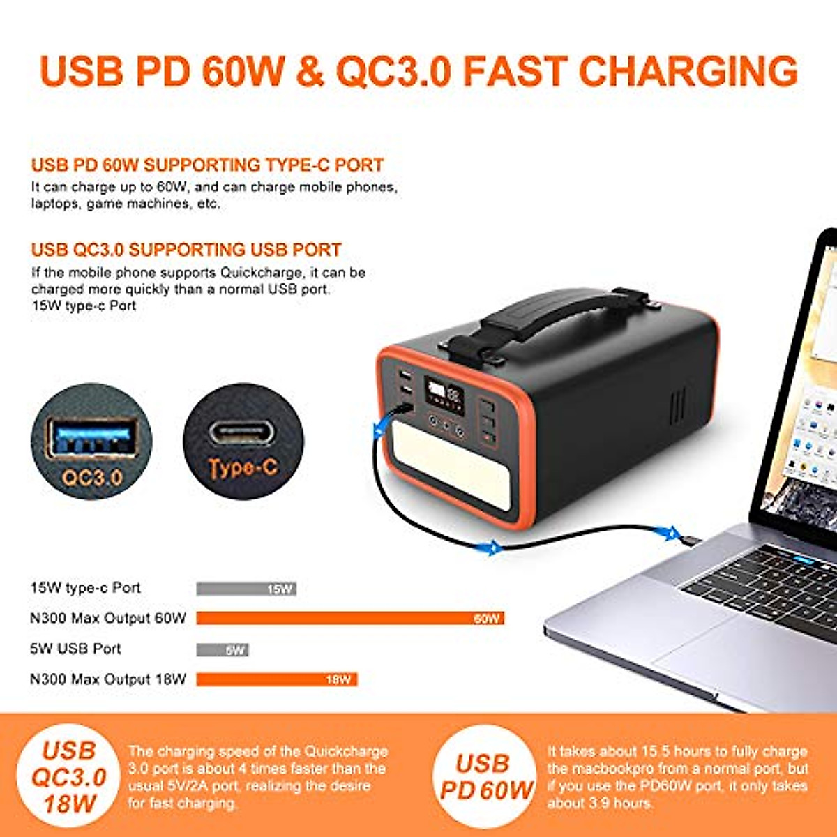 (US Shipping) NECESPOW Portable Power Station,322Wh/100800mAh Lifepo4 Battery Backup Supply Solar Generator,320W(Peak 600W) Pure Sine Wave, PD60W Output for Camping CPAP Outdoor RV Emergency
