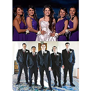 FAYBOX Wedding Prom Velvet Rose Rhinestone Corsage and Boutonniere Set With Silvery Ribbon Stretch Bracelet (Ivory*2)