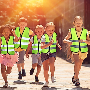 Unittype 20 Pcs Kids Reflective Safety Vest High Visibility Children Neon Vest with Zipper Construction Traffic Vest with Reflective Strips for Kids Aged 3-10, Cycling, Running, Green