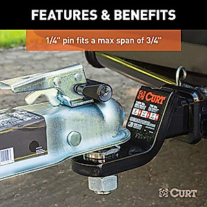 CURT 23521 Black Trailer Tongue Coupler Lock, 1/4-Inch Pin Diameter, Up to 3/4-Inch Span