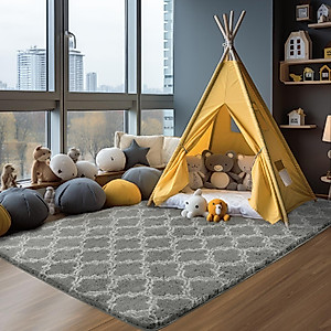 Puremy Area Rug 3x4 Ft, Ultra Soft Rugs for Living Room, Small Plush Indoor Carpet for Bedroom, Kids Room, Playroom, Home Decor, Geometric, Light Grey/White