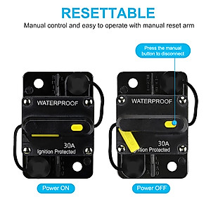 30 Amp Audio Circuit Breaker,12V-48V DC Fuse Holder,30-300A Breaker Switch,Inline Circuit Breaker with Reset Button,for Automotive Marine Boat Audio System Current Overload Protection