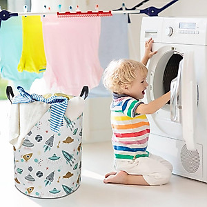 HKEC 19.7’’ Waterproof Foldable Laundry Basket,Baby Nursery Hamper,Dirty Clothes Hamper for Boys and Girls,Kids Toys/Books Bins, Gift Baskets, Room Decor(Spacecraft)
