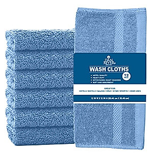 DAN RIVER 100% Cotton Face Towels 12 Pack - Premium Quality Washcloths Soft and Highly Absorbent Towels for Bathroom, Spa, Gym - Quick Dry Essential for Body and Daily Use 12x12 in, 600 GSM – M Blue