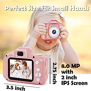 Kids Camera, Digital Camera for Kids Age 3-8, Toddler Toys Christmas Birthday Gifts for Boys and Girls, 2.0 inch IPS Screen Portable Children Toy Camera with 32G SD Card, Perfect Small Size (Pink)