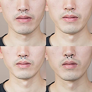1 Pcs Nose Rings Hoop 18 Gauge Non Piercing Stainless Steel Clip On Fake Faux Septum Clicker Nose Hoop Ring Piercings Jewelry for Women Men Flower Nose Hoop (Silver, One Size)