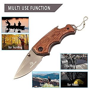 DOOM BLADE Folding Pocket Knife with Wood Handle,7Cr13Mov Hard Steel Blade,Hunting EDC Knife Multi-tool Survival Knife with Keychain and Bottle Opener,Lightweigt,for Outdoor Camping (Type-2)