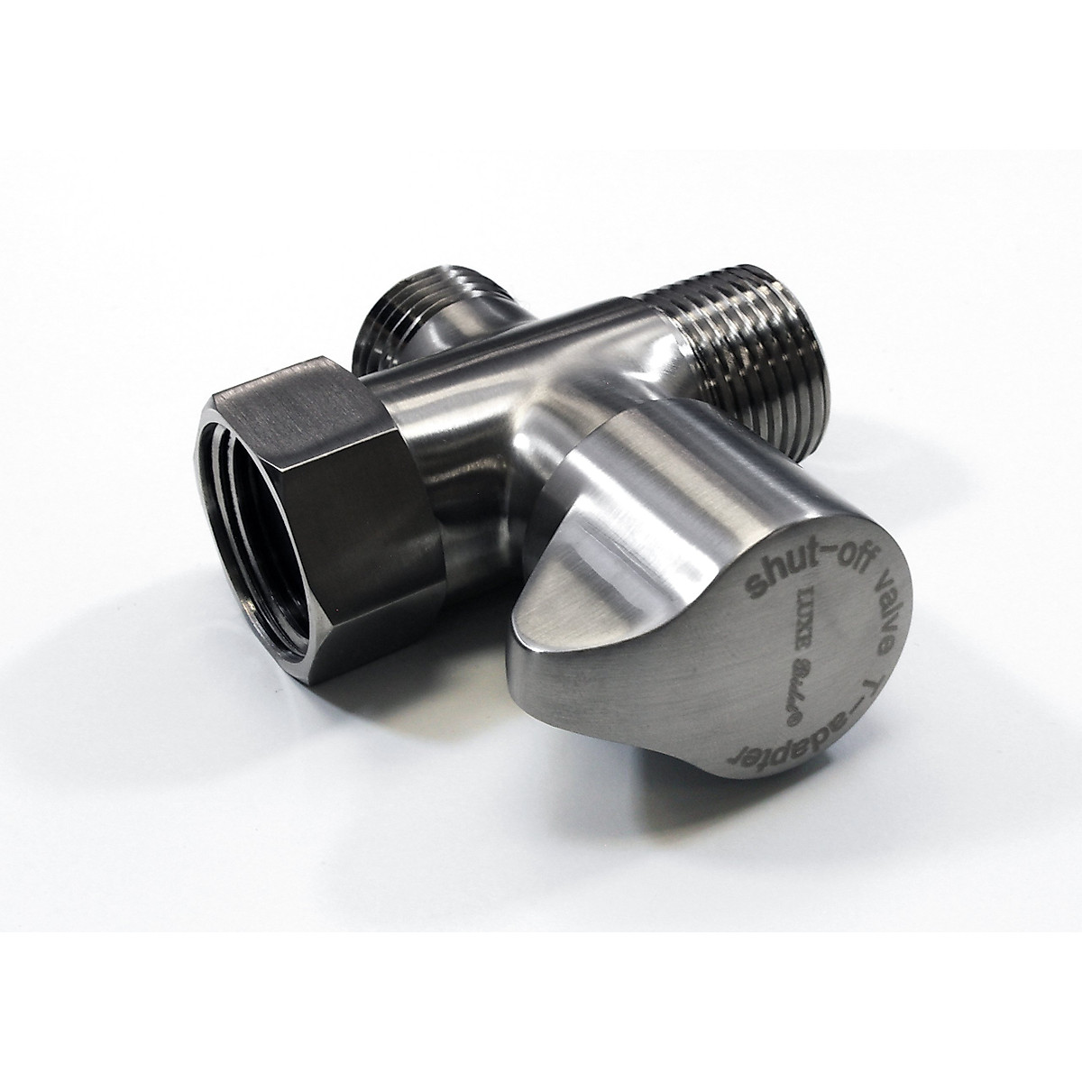 Luxe Bidet Metal T-adapter with Shut-off Valve, Winged 3-way Tee Connector, Nickel Finish, for Luxe Neo Bidets