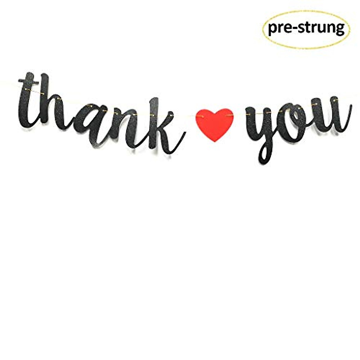 Black Glitter Thank You Banner Pre-Strung,Engaged Wedding Bridal Shower Bunting Thanksgiving Photo Props.Anniversary Bridal Party Decoration (Black)