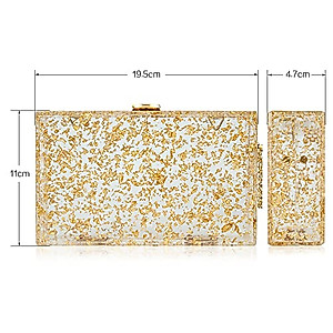 CHISHUNG Women Acrylic Evening Clutch bag Transparent Golden Box Purse Handbag for Wedding Cocktail Party Prom, Blue