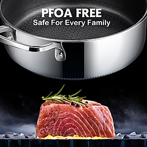 Frying Pans Nonstick with Lid,Hybrid Non Stick 5 Quart Saute pan,PFOA Free Cookware,Stainless Steel skillet,12 inch Deep Saute Pan,Dishwasher and Oven Safe,Works on Induction,Ceramic and Gas Cooktops