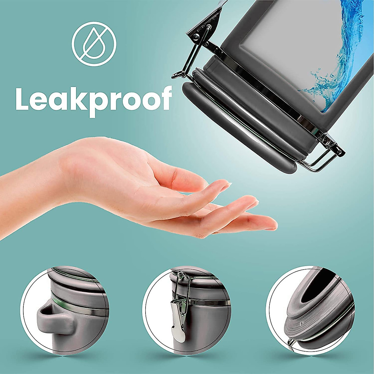 Home Intuition 4-Piece Ceramic Kitchen Canisters Set, Airtight Containers with Wooden Spoons Reusable Chalk Labels and Marker for Sugar, Coffee, Flour, Tea (Black)