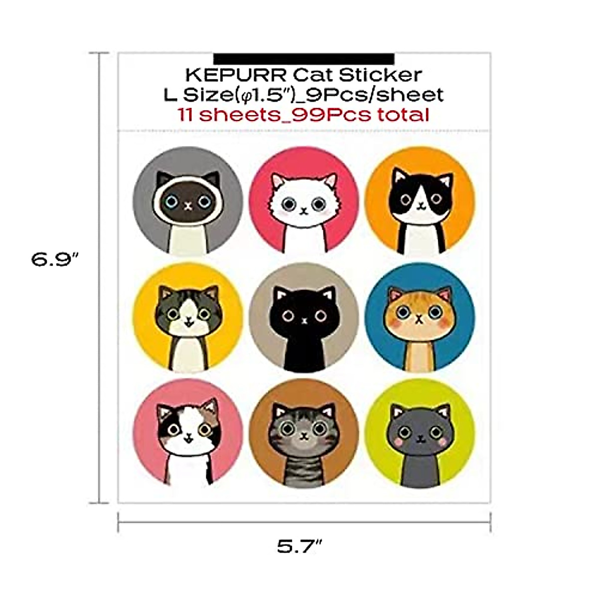 Cat Sticker, Cute Kitty Kitten Stickers for Kid Rewards, Cake Decoration, Sealing Greeting Cards, Birthday Party, Classroom Preschool ArtToy Sticker (Cat Sticker L 99pcs1.5'')