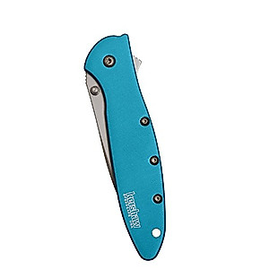Kershaw Leek, Teal Pocket Knife (1660TEAL); 3” Bead-Blasted High-Performance Sandvik 14C28N Steel Blade, Teal Anodized Aluminum Handle, SpeedSafe Assisted Opening, Liner Lock, Tip-Lock Slider; 2.4 OZ