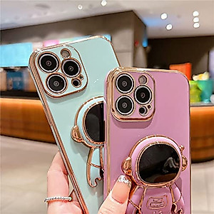 AIGOMARA 6D Plating Astronaut Hidden Stand Case Cover for iPhone 14 Pro Max Women Astronaut Folding Bracket Kickstand iPhone Case with Camera Protector Soft TPU Shockproof Bumper 6.7" 2022 Purple