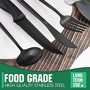 VANVRO 24 Pieces Matte Black Silverware Set with Steak Knives, Satin Finish tableware Cutlery Set, Home and Restaurant, Service for 4, Dishwasher Safe