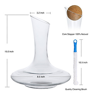MWNI Wine Decanters and Carafes,Lead-Free Crystal Wine Decanter Set With Stopper and Brush,Used as Wine Aerator,Wine Carafe,Red Wine Decanter, Glass Decanter Wine Accessories, Wine Gifts(1800ml)