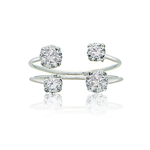 Hoops & Loops Sterling Silver Cubic Zirconia 4-Stone Adjustable Open Band Ring