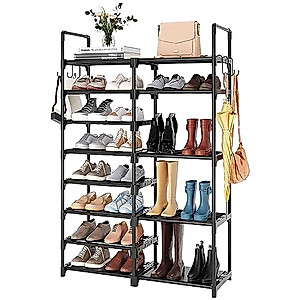 COAPUKT 8 Tiers Metal Shoe Rack Organizer 26-32 Pairs Shoe Tower Unit Shelf,Tall Shoe Storage,Shoe Holder,Shoe Stand,Lager Shoe Storage Organizer for Closet Door, Entryway(Black)