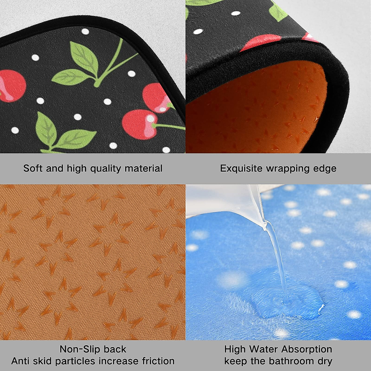 ALAZA Japanese Cute Red Cherry Kitchen Rug Set, 2 Piece Set, Non-Slip Floor Mat for Living Room Bedroom Dorm Home Decor, 19.7 x 27.6 Inch + 19.7 x 47.2 Inch