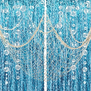 ZERODECO Party Decorations, Natural Fish Net with Fringe Curtain and Bubble Garlands for Nautical Decor Pirate Party Kids Birthday Under The Sea Party Mermaid Decor Room Wall Decor