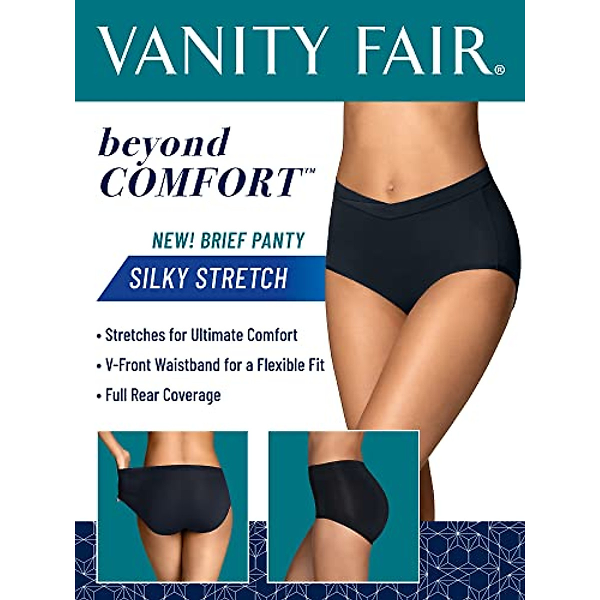 Vanity Fair Women's Beyond Comfort Brief Panties, Silky Stretch-Black, 9