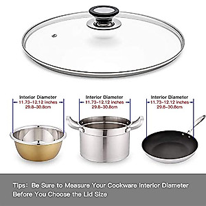 Glass Lid for Frying Pan, Fry Pan, Skillet, Pan Lid with Handle Coated in Silicone Ring,12"/30cm, Clear