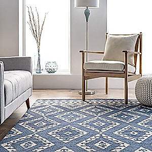nuLOOM Meadow Hand Tufted Wool Tribal Geometric Area Rug, 4' x 6', Blue
