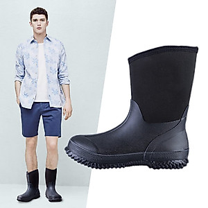 TENGTA Men's Waterproof Fishing Hunting Boots Durable Insulated Rubber Neoprene Rain Boots Womens Winter Snow Work Shoes Black 12