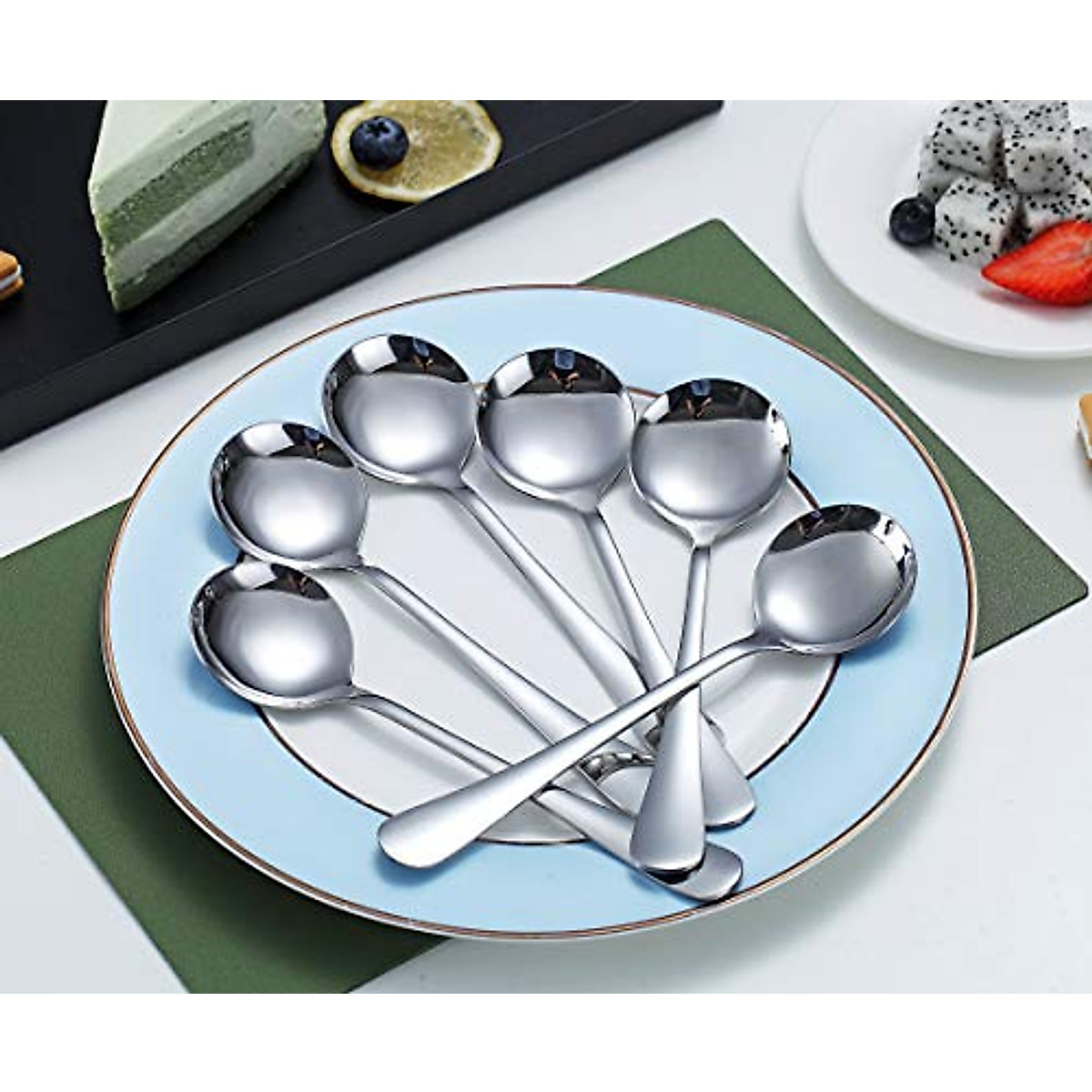Soup Spoons, Kyraton 6 Pieces Stainless Steel Round Spoons,Dinner Spoon Table Spoon, Spoons Silverware Dishwasher Safe Set of 6