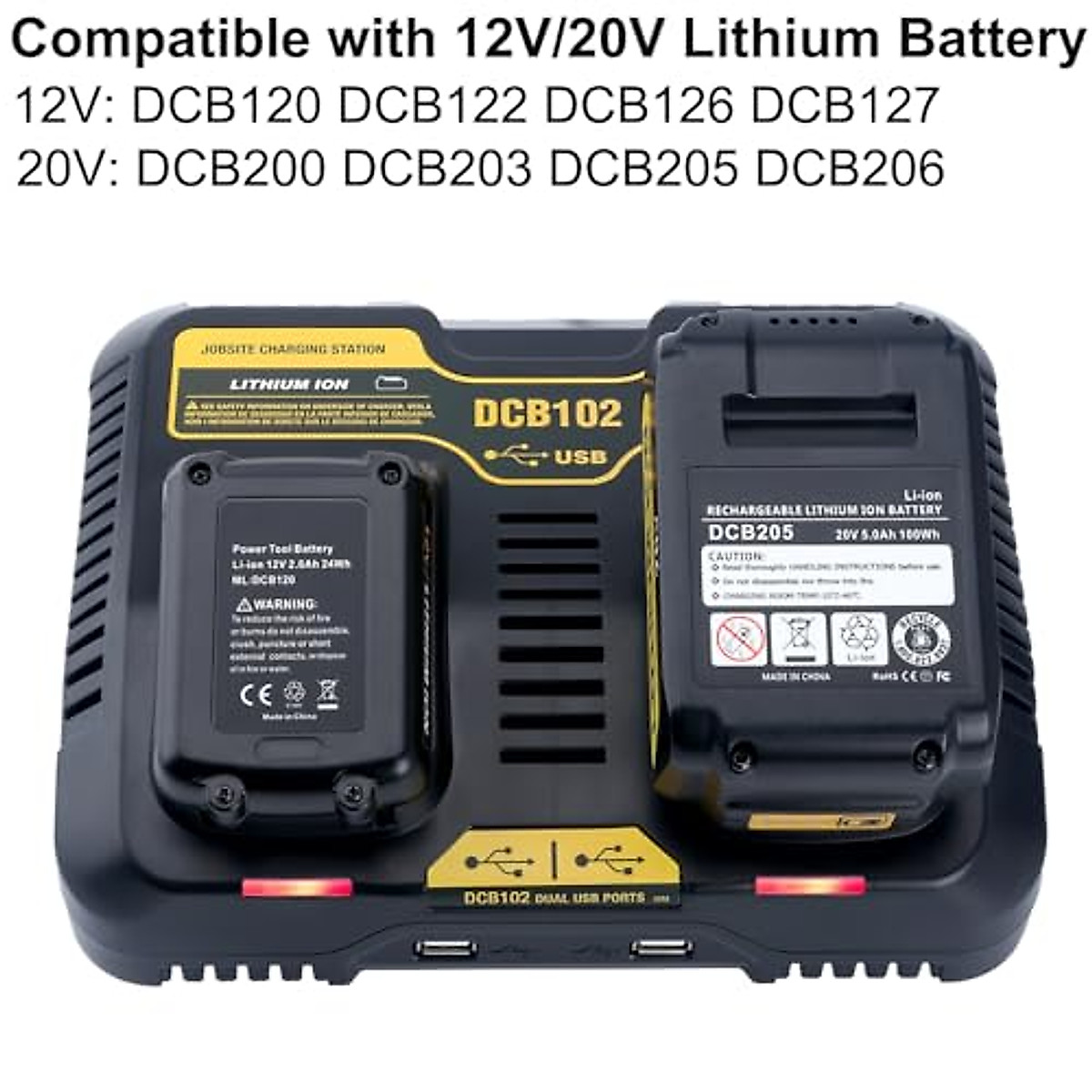 DCB102BP 2-Ports Battery Charger Replace for 12V/20V MAX Jobsite ...