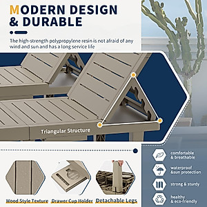 VONZOY Oversized Outdoor Chaise Lounge Chairs Set of 2，Patio Lounge Chair with Adjustable Backrest, Pool Chaise Lounge with Cup Holder, Resin Chair for Poolside, Beach, Garden and Yard - Grey