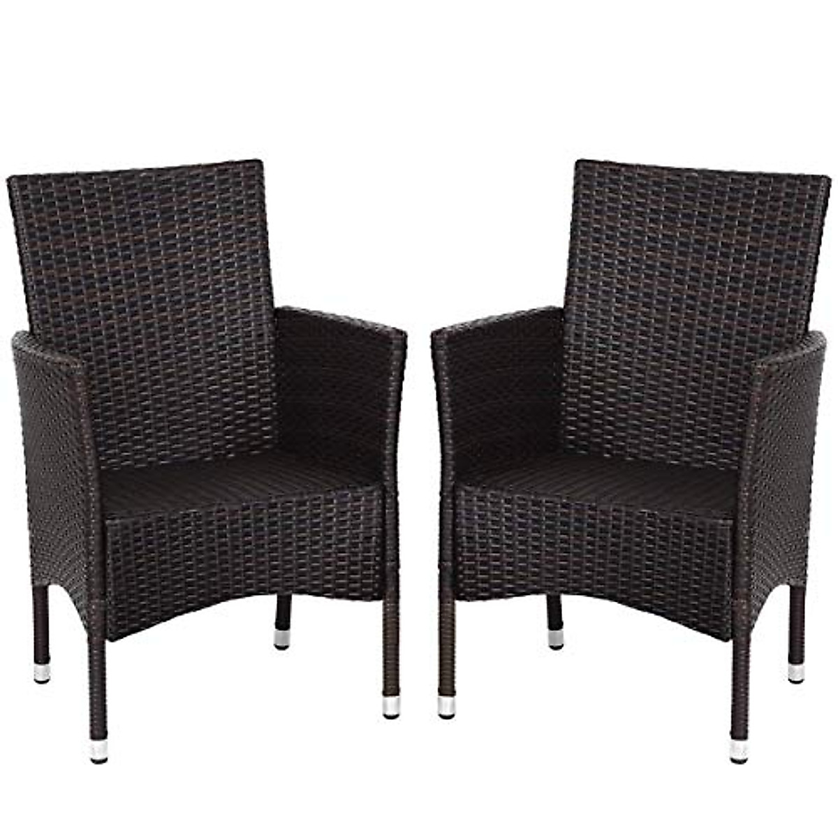 COSTWAY Pcs Patio Armchair Single Chair Outdoor Modern Wicker Rattan PE Furniture Sofa Set W (Mixed Brown with 2 Cushion Covers), Brown, Brown