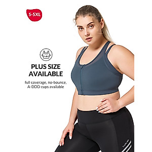 Yvette High Impact Women Sports Bra Front Closure Double Deck Mesh Running Bra for Plus Size, 08AGrey, L(DF)